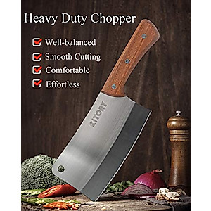 Kitory Meat Cleaver 7'' Heavy Duty Chopper Butcher Knife Bone Cutter Chinese Kitchen Chef’s Chopping Knife for Meat, Bone- Full Tang 7CR17MOV High Carbon Stainless Steel - Pear Wood Handle