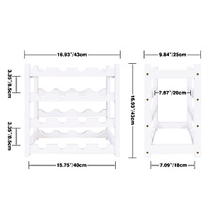 SMIBUY Bamboo Wine Rack, 16 Bottles Display Holder, 4-Tier Free Standing Storage Shelves for Kitchen, Pantry, Cellar, Bar (White)