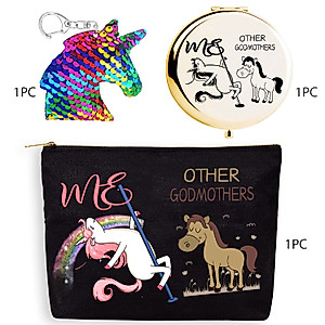 BoomBoomGifts Christmas Gifts for Godmother,Godmother Gifts,Godmother Zipper Makeup Bag Cosmetic Pouch,Godmother Travel Toiletry Pouch Organizer Bag,Godmother Compact Mirror