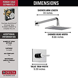 Delta Faucet Vero 14 Series Single-Function Shower Faucet Set, Rain Shower Head, Chrome Shower Faucet, Shower Handle, Delta Shower Trim Kit, Chrome T14253 (Valve Not Included)