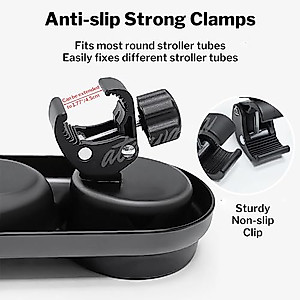 Universal Stroller Snack Tray with Cup Holder, Multifunctional 3 in 1 Stroller Organizer with Removable Non-Slip Grip Clip for Stroller Bar Snack Tray and Cup Holder Accessories (Black)