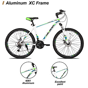 HH HILAND Mountain Bike, Multi-Spokes, 21 Speeds Drivetrain, Aluminum Frame 26 Inch Wheels, Disc-Brake Bike for Men Women Men's MTB Bicycle White