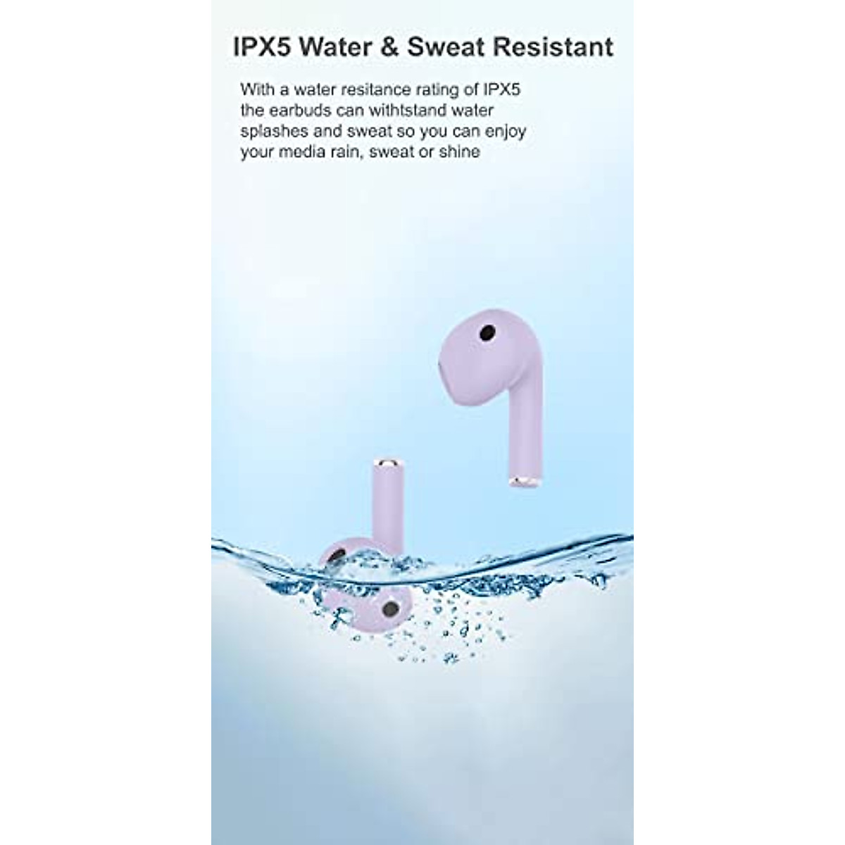 eDealz in-Ear Wireless Bluetooth 5 Headphones, Earbuds IPX5 Waterproof with Microphone Rechargeable USB C Case with Round LCD Display for Smartphones Android iOS (Purple)