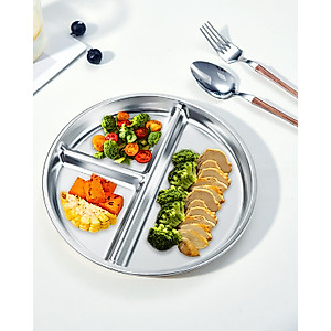 Bakpoco Stainless Steel Kids Plates 2 Packs, 9" Portion Control Plate Divided Plates for Adults Bariatric Weight Loss & Diabetic Diet, [Non Toxic Unbreakable] Toddlers Lunch Dishes, Camping Food Tray