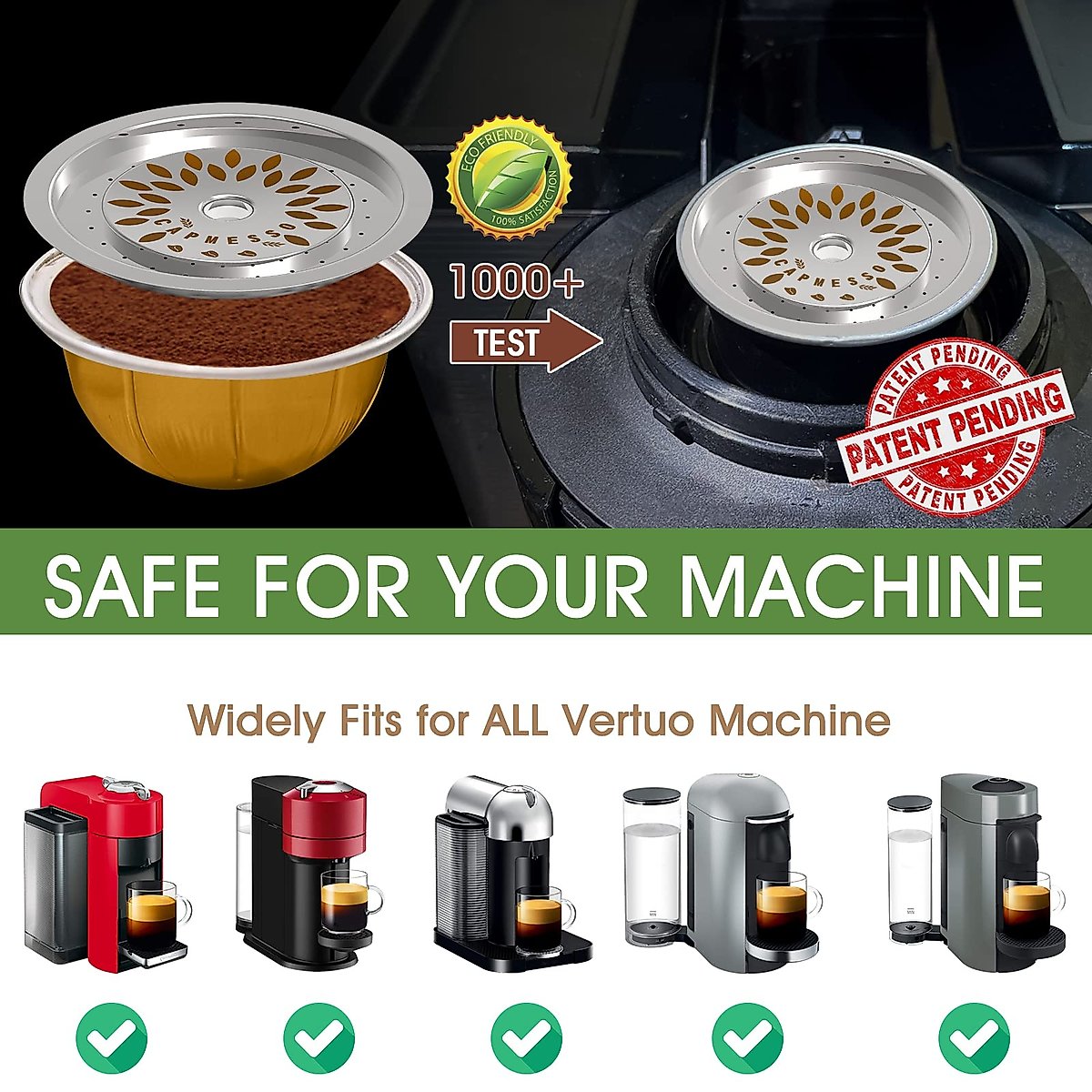 CAPMESSO Reusable Coffee Capsule Lid to Reuse Vertuoline Pods,Refillable Vertuo Capsules Cap Disc on All VertuoLine Machines- Bottom Capsules are Not included! (1*CAP + 1*BRUSH)