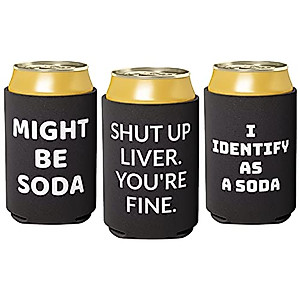 Foldable, Waterproof Soda Can Cover 3 Pack, I Identify As Soda, Shut Up Liver You're Fine, Might Be Soda. Funny Coolie Gag Gift For Men. Ideal Stocking Stuffer, White Elephant Or Party Favor