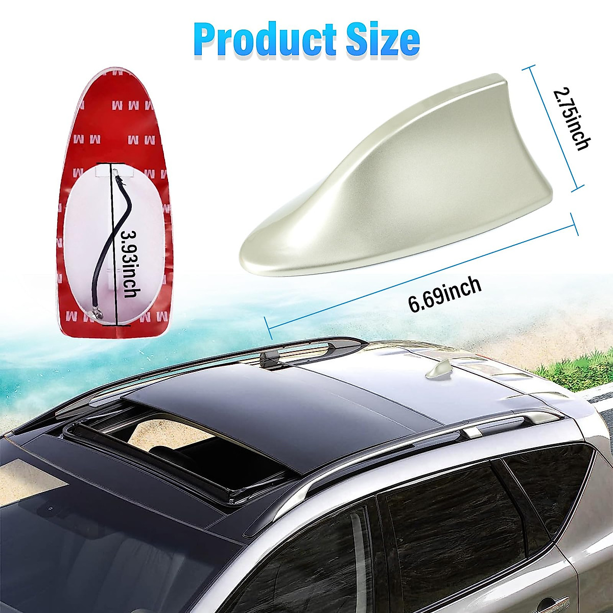 Kewucn Car Shark Fin Antenna Cover, Auto Top Roof Aerials AM/FM Radio Signal Base with Adhesive Tape, Super Functional Antenna Replacement Accessories for Most Car SUV Truck Van (Gold)