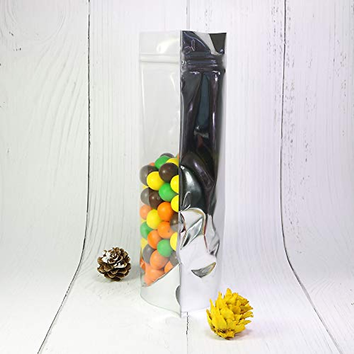 QQ Studio Clear Window Aluminum Mylar Heat Sealable Standup QuickQlick™ Bags (100 Pack) (Clear/Silver, Standup 2oz)