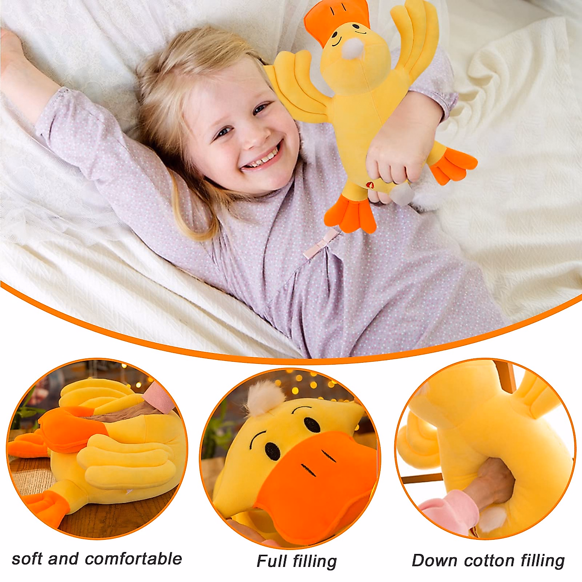 HFZXM 15.7'' Yellow Duck Stuffed Animal Duck Plush Soft Toy Plush Pillow Gift for Kids