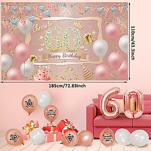 60th Birthday Decorations for Women,90 PCS Rose Gold 60th and Fabulous Birthday Decorations,Including Happy 60th Birthday Banner Backdrop,Crown,Hanging Swirl, birthday Balloons, Foil Backdrops,Cake Toppers, Plates, Photo Props, Birthday Sash,60th Birthday