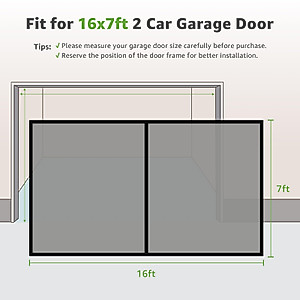 Garage Door Screen, 16x7 Ft Magnetic Closure Heavy Duty Weighted Bottom Garage Screen Doors for 2 Car Garage, Fiberglass Mesh Anti Annoying Animal Out