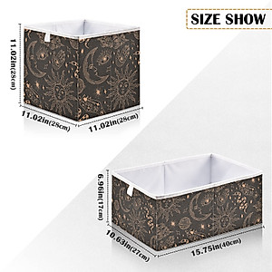 Vnurnrn Fabric Cube Collapsible Storage Cube Boho Celestial Snake Print, Storage Bins with Support Board, Foldable Basket for Shelf Closet Cabinet 11.02×11.02×11.02 in
