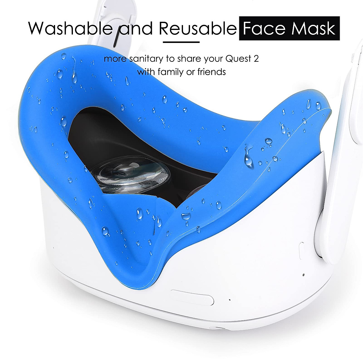 Face Cover & Controller Grip Protective Sleeve for Oculus Quest 2 Light Proof Silicone Face Pad Cushion Anti Collision Handle Cover Shell w/Adjustable Wrist Knuckle Strap No Signal Block (Blue)