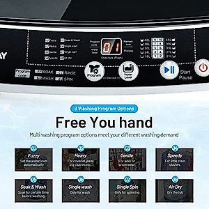 Mayjooy Portable Washing Machine, 1.5 cu.ft Full-Automatic Washer w/11lbs Capacity, 8 Wash Programs & 10 Water Levels, Compact Laundry Washer and Dryer Combo, Top Load Washer for Apt/Dorm (White)