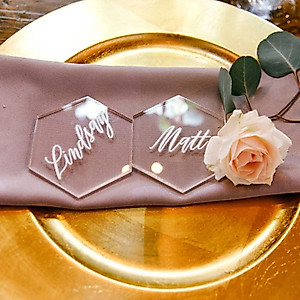 ATOMZING 50 Pcs Clear Hexagon Acrylic Place Cards for Wedding, Blank Acrylic Name Cards for Table Setting, Acrylic Hexagon Tiles Plates,Wedding Seating Cards, Escort Cards 3mm Extra Thick