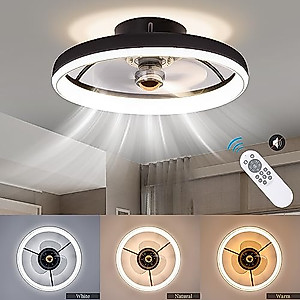 Sunny Hawaii Modern Ceiling Fans with Lights and Remote, 19.7in Dimmable LED 6 Speeds Reversible Blades Timing Indoor Low Profile Ceiling Fan Semi Flush Mount with Remote Control(black)