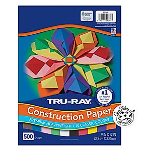 Tru-Ray (P6588-4) Heavyweight Construction Paper Bulk Assortment, 10 Assorted Colors, 9" x 12", 500 Sheets