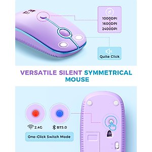 seenda Bluetooth Keyboard and Mouse for iPad, Multi-Device Bluetooth + 2.4G Wireless Keyboard Mouse with Tablet Holder for MacBook/Windows Computer, iOS/Andriod Tablet Phone, Blue & Purple