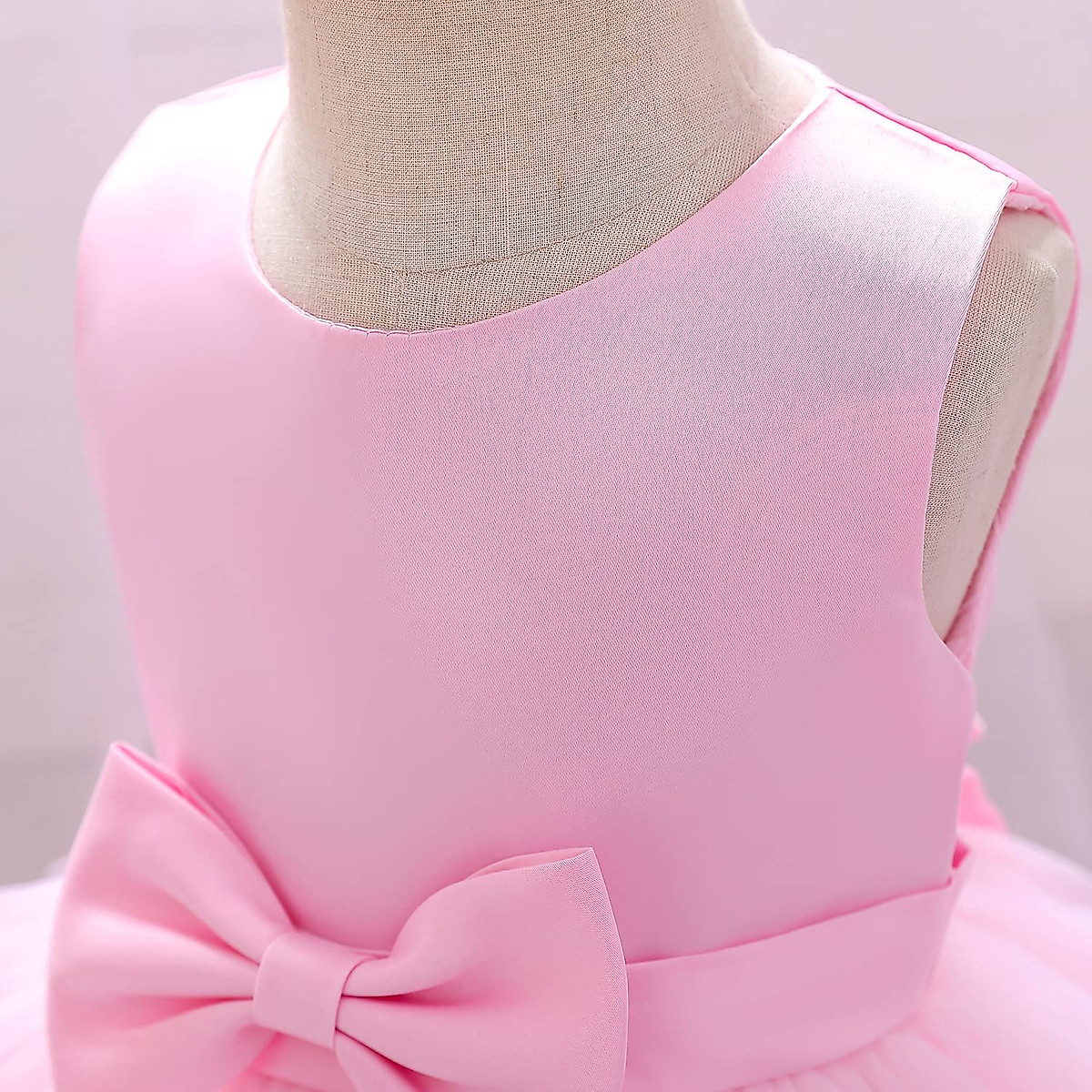 Flower Baby Girl Lace Dress Toddler Tulle Sleeveless Bow Princess Party Wedding Pageant Bridesmaid (Pink.4-5 T)