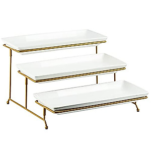 YHOSSEUN Large Tiered Serving Stand with Platters 3 Tier Serving Stand Serving Tray for Dessert Server Display Collapsible Sturdier Metal Rack