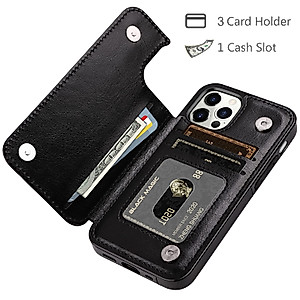HianDier for iPhone 14 Pro Case with Card Holder Wallet Case for Women Men PU Leather Kickstand Protective Case Magnetic Closure Shockproof Case for iPhone 14 Pro Phone Case, Black