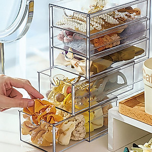 Hair Accessories Organizer, Clear Hair Organizer Storage Box with 5 Drawers Hair Tie Holder Container Storage Organization for Bathroom Closet Desk Office (5 Drawer)