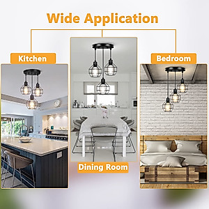 FadimiKoo Farmhouse 3-Light Pendant Light Fixtures, Adjustable Industrial Hanging Pendant Lighting for Kitchen Island, Vintage Black Metal Cage Pendant Ceiling Lamp for Dining Room Bedroom