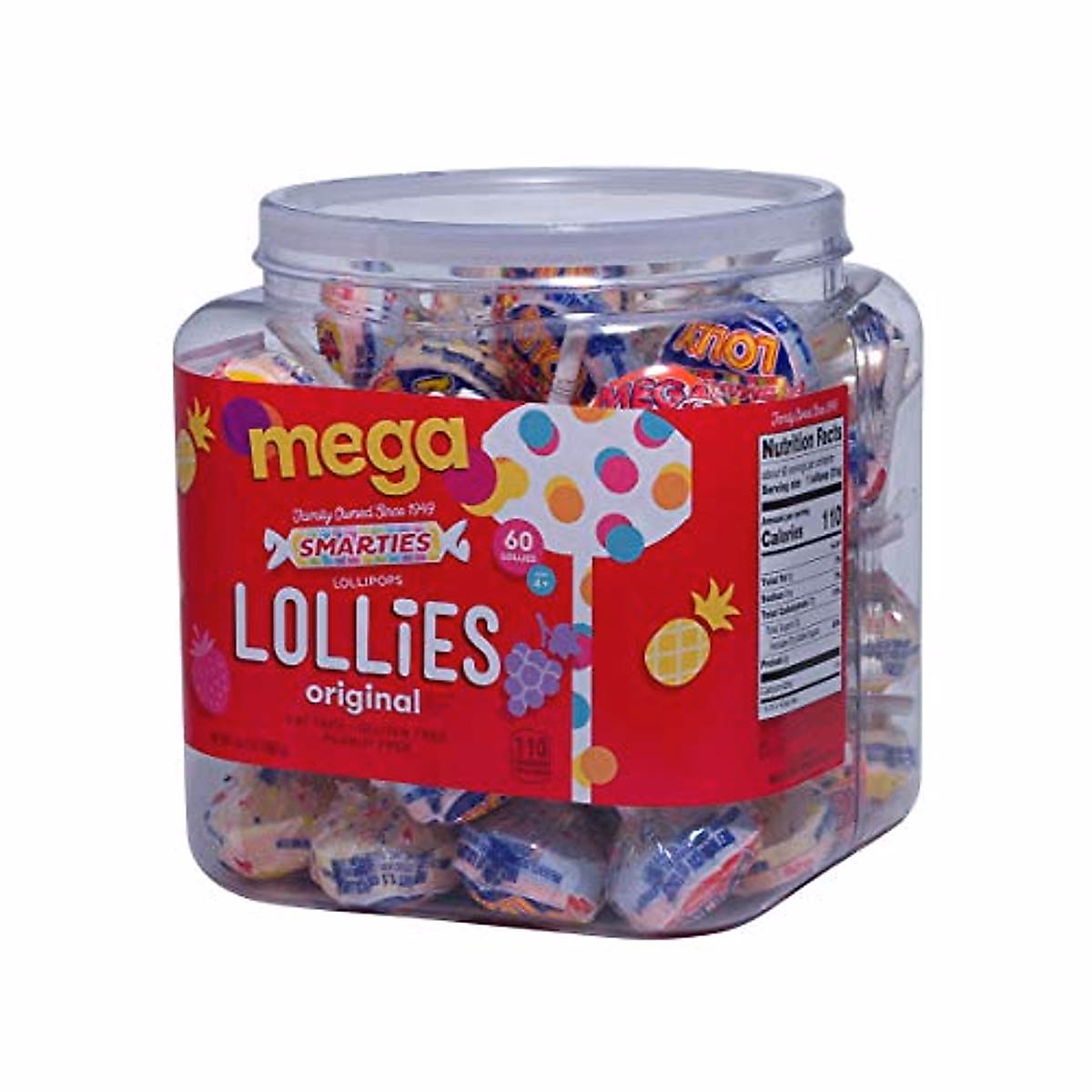Smarties Lollies Mega | Vegan, Gluten Free, Peanut & Fat Free Fruity Flavors Childhood Treat, Perfect for Parties & Celebrations | Made by US Candy Company Since 1949 - 4 Pounds Jar 60 Counts