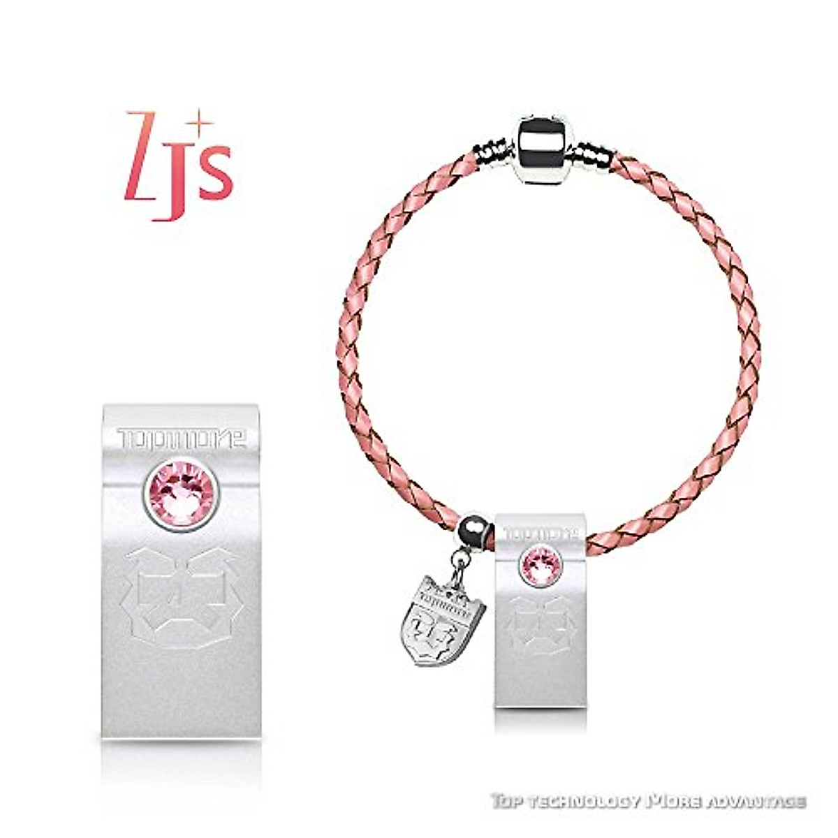 TOPMORE ZJ-S Series USB3.0 Encryption Security Flash Drive Decorated with Leather Braided Bracelet Flash Disk Fashion High Speed Memory Stick (64GB, Pink)