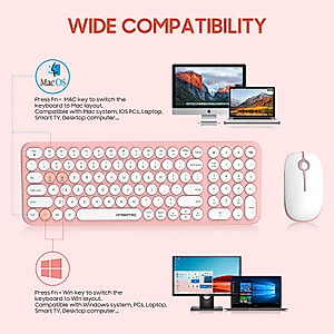 Wireless Keyboard and Mouse Combo, XTREMTEC Cute Compact Keyboard Pink Retro Round Keycap, Ultra Thin Quiet 2.4GHz Retro Kawaii Keyboard for Mac/PC/Laptop (Sakura Pink)