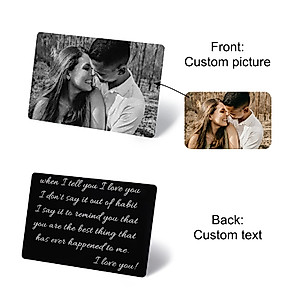 Nobelook Personalized Metal Wallet Photo Card Two Sides Custom Engraved Text Message Wallet Card Insert Gifts (Black)