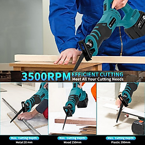 Cordless Reciprocating Saw with Rotated Handle, 2 x 6.0Ah Battery Brushless Power Reciprocating Saw with 12Pcs Blades, 28MM Reciprocating Stroke, Multiple Angles Cutting for Wood/Metal/PVC