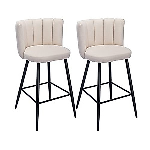 Kmax 30 Inch Bar Stools Set of 2 Modern Fabric Bar Stools with Black Footrest Petals Seat for Kitchen Island&Bar, Beige