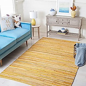SAFAVIEH Rag Rug Collection Accent Rug - 3' x 5', Yellow & Multi, Handmade Boho Stripe Cotton, Ideal for High Traffic Areas in Entryway, Living Room, Bedroom (RAR130H)