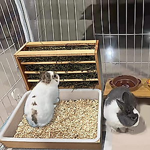 2 in 1 Large Hay Feeder with Litter Box, Safe Wooden Bunny Feeder Manger, Hay Holder Rack Toilet for Rabbit Guinea Pig Hamster Small Animals Reduces Waste