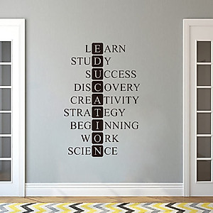 Education Words Quotes Wall Decal Study Room Learn School Wall Sticker Classroom Decor Motivational Education Quote Vinyl Wall Art Murals TM-17 (Black)