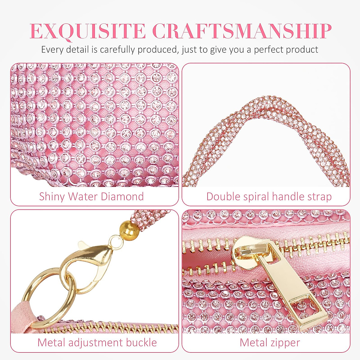 Afashor Fashion Womens Evening Bag Glitter Rhinestone Purse Shiny Clutch Handbag for Party Wedding Pink