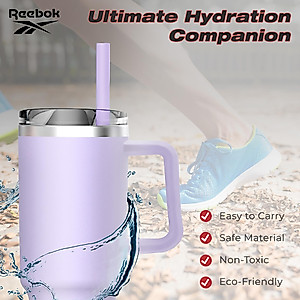Reebok Stainless Steel Tumbler With Lifestyle Design - 40oz Tumbler With Handle - Double Wall Tumbler Vacuum Insulated - Leak Proof Tumbler For Men & Women (Purple)
