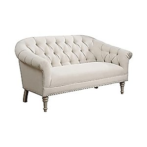 Coaster Furniture Loveseat Settee Natural Fabric Weathered Grey Chrome 902498