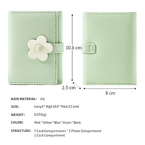 MEISEE Cute Small Wallet for Girls Women Tri-folded Wallet Cash Pocket flowers PU Leather Print Card Holder Coin Purse with ID Window (2-green)