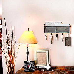 MyGift Modern Black Metal Walll Mounted Key Hook Organizer and Mail Holder, Entryway Hanging Wire Mesh Storage Basket with 5 Hooks