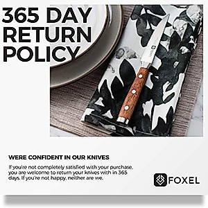 FOXEL Best Serrated Steak Knives Knife Set of 4, 8, or 12 Piece w/Covers - Heavy Duty Restaurant Quality - German Stainless Steel 1.4116 Blade - Natural Sandal Wood Full Tang Handle - Hand Wash Only