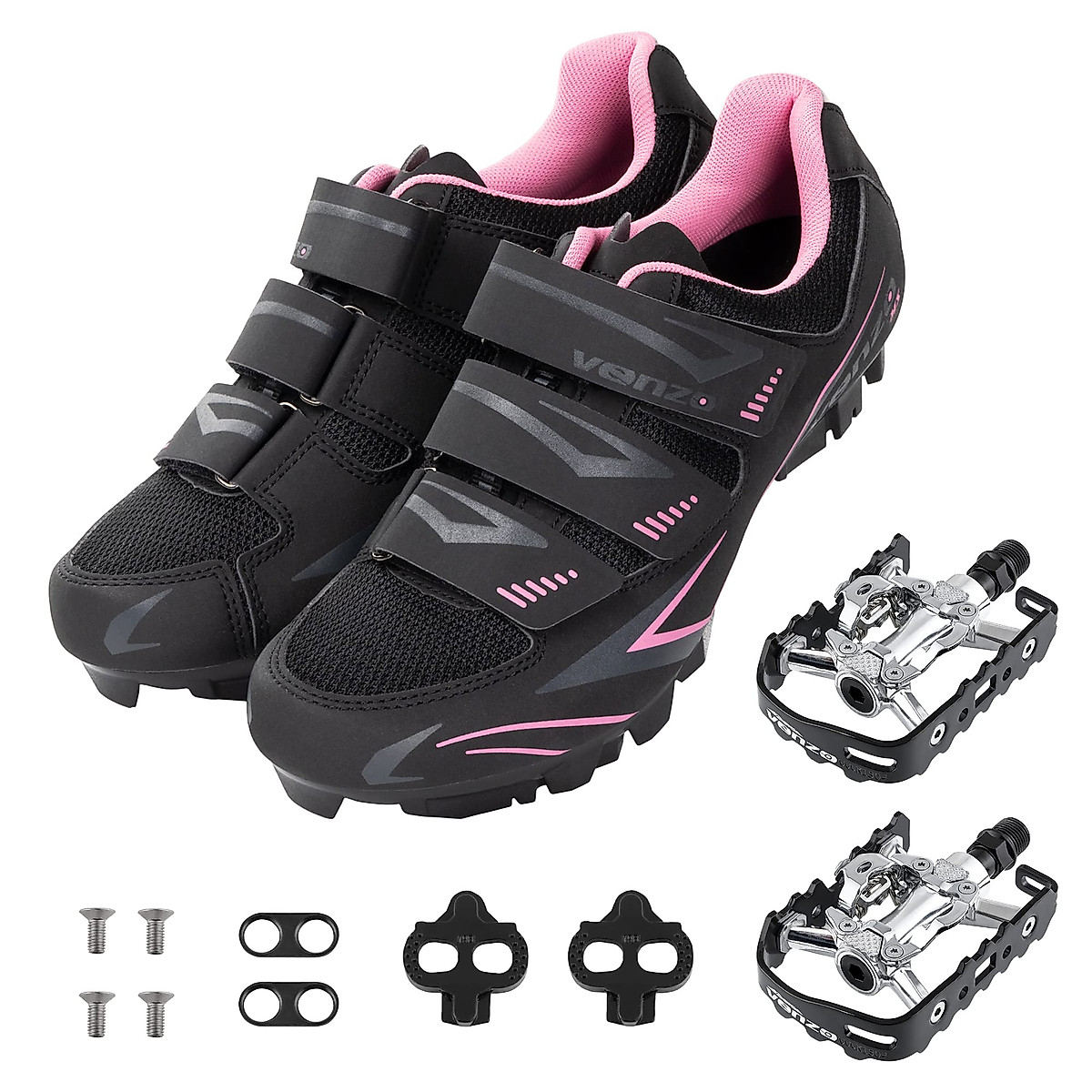 Venzo Women's MTB Bike Bicycle Cycling Shoes with Multi-Function Clip-less Pedals & Cleats - Compatible with Shimano SPD & Crankbrother System - 5.5 US Women