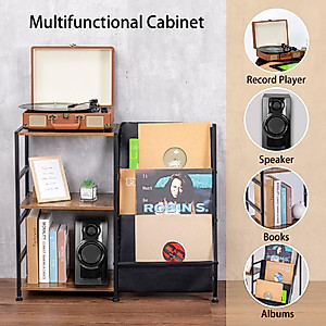 Zekeoney Record Player Stand Turntable Stand with 3-Tier Vinyl Record Storage, Vinyl Holder Display Shelf Holds Up to 200 Albums, Vinyl Record Holder Cabinet for Living Room, Bedroom