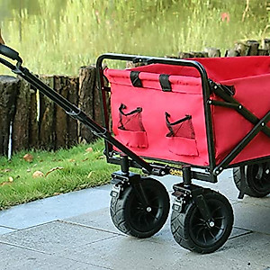 Suuim Collapsible Folding Wagon, Outdoor Folding Utility Wagon 4-Wheel Portable Fishing Cart, Folding Camping Trolley with Storage Basket, Heavy Beach Truck