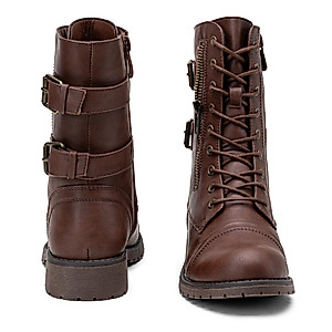 Vepose Women's Lace up Combat Boots, Mid Calf Hiking Boots, 929 - Cognac, Red Brown, Size 9.5 US - Credit Card Wallet Pocket (CJY929 Cognac 09.5)