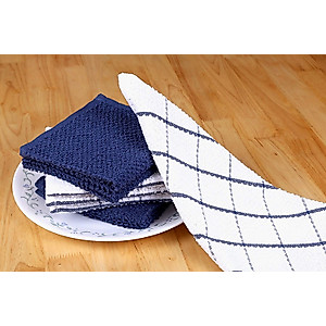 AMOUR INFINI Bundle Pack of 4 Terry Dish Towels + 8 Dish Cloths Ultra Soft and Absorbent Kitchen Towel & Dishcloth Combo - Cotton Dishtowels for Washing Up | Blue