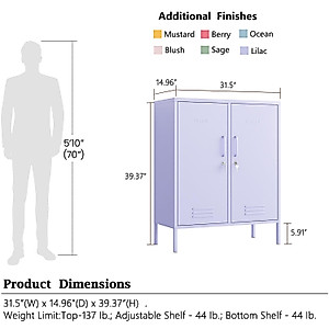 Aiasuit 2 Doors Lockable Metal Storage Cabinet 3 Tiers Shelf Multifunctional Storage Organizer Detachable Shelves Easy to Assemble Purple Size: 39.37”H x 31.5”W x 14.96”D