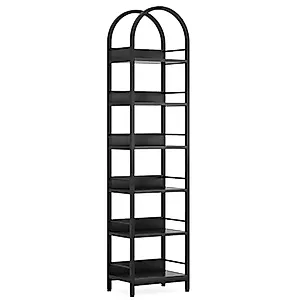 LITTLE TREE 6-Tier Open Bookshelf, 78.7" Tall Arched Bookcase, Black Wooden Bookshelf with Metal Frame, Freestanding Narrow Bookcase Display Shelves for Living Room, Bedroom, Office
