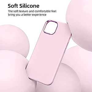Ownest Compatible for iPhone 13 Case and iPhone 14 Case 6.1 Inch with Slim Silicone Shockproof Protective Phone Case for iPhone 13/iPhone 14 with [Soft Touch Microfiber Lining]-Light Pink